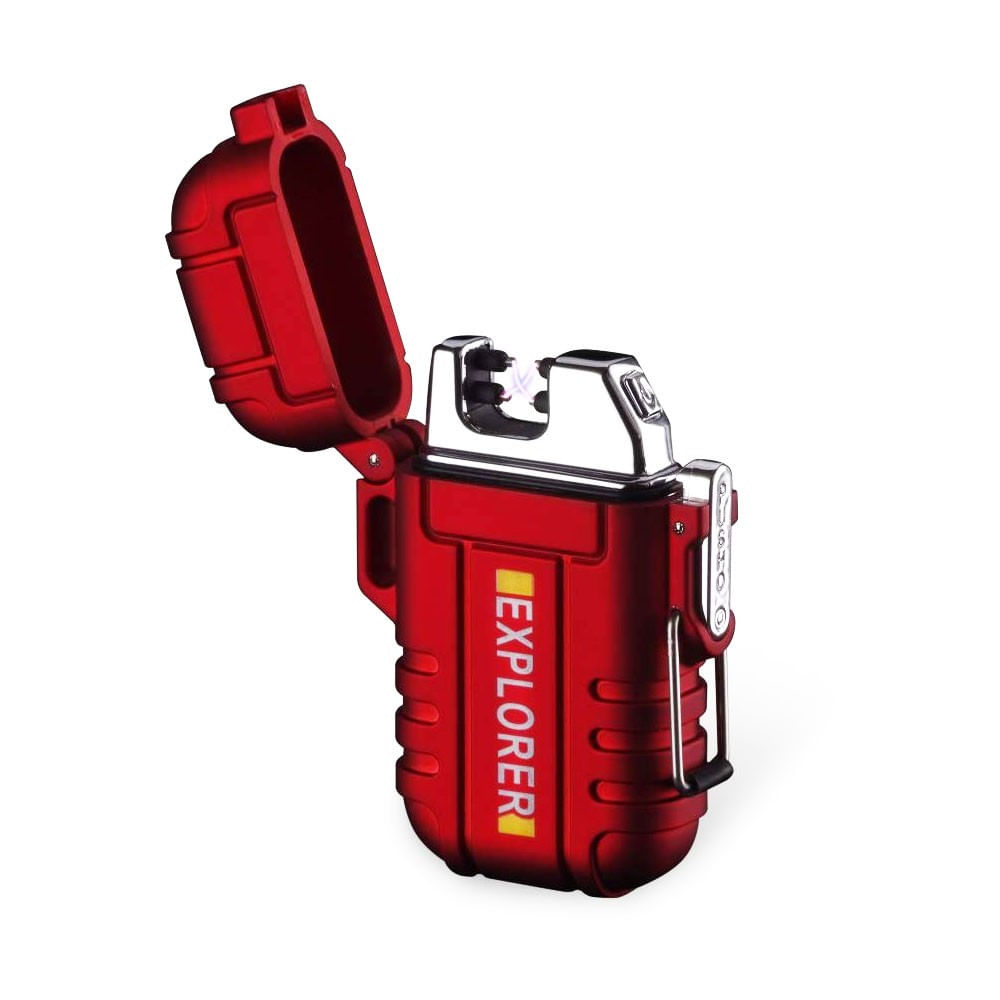 Encendedor Plasma Doble Arco Carga Usb Anti Viento Rojo