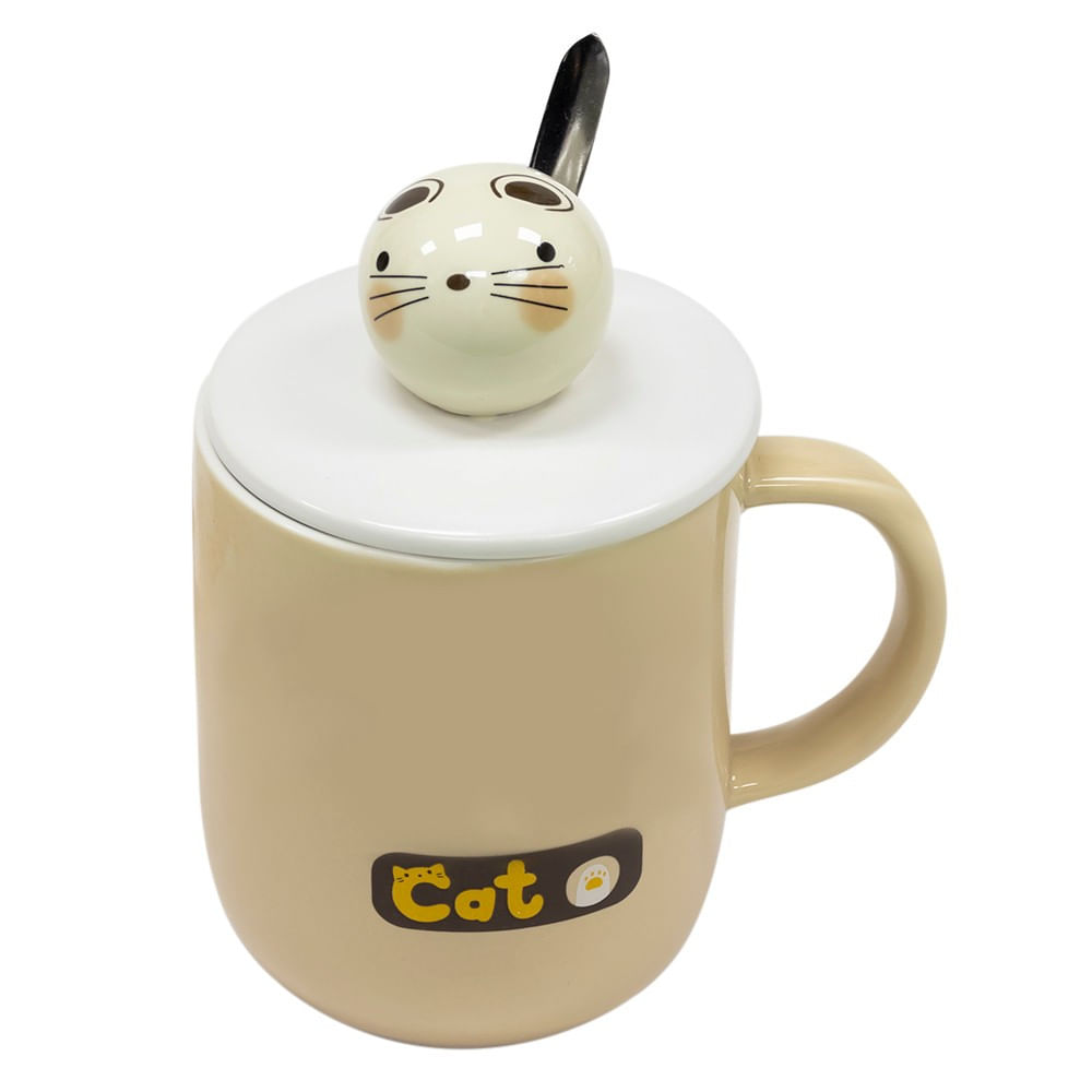 Tazón Taza Cerámica Diseño Gato Beige 300 ml