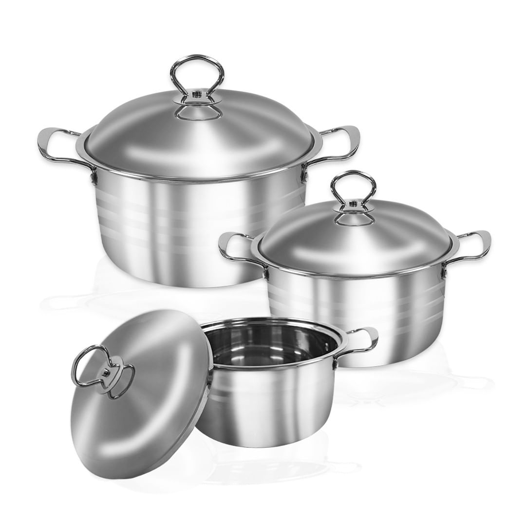 Set De Ollas Tapa Metal 3 Piezas