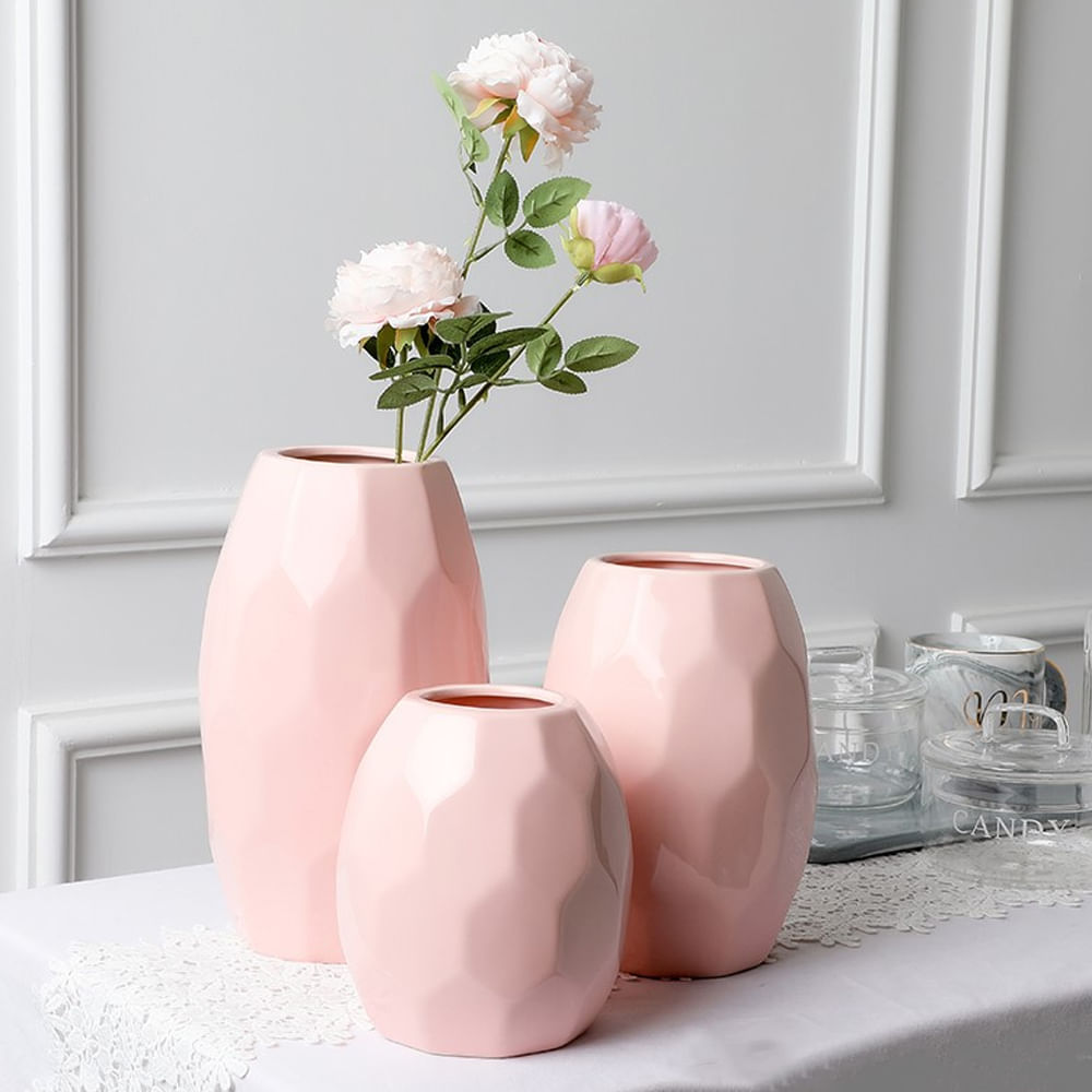 Jarrón Florero De Cerámica 25Cm Rosa
