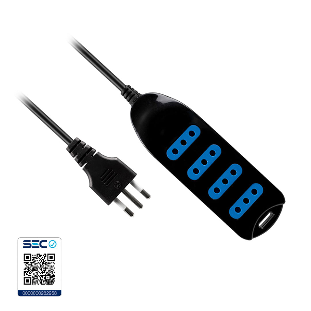 Alargador 4 Entradas 1,5mts Negro Philco 81526