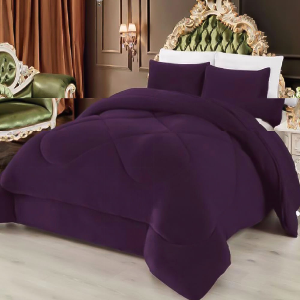Cubre Cama Plumón Chiporro 2 Plaza + 2 Fundas Morado