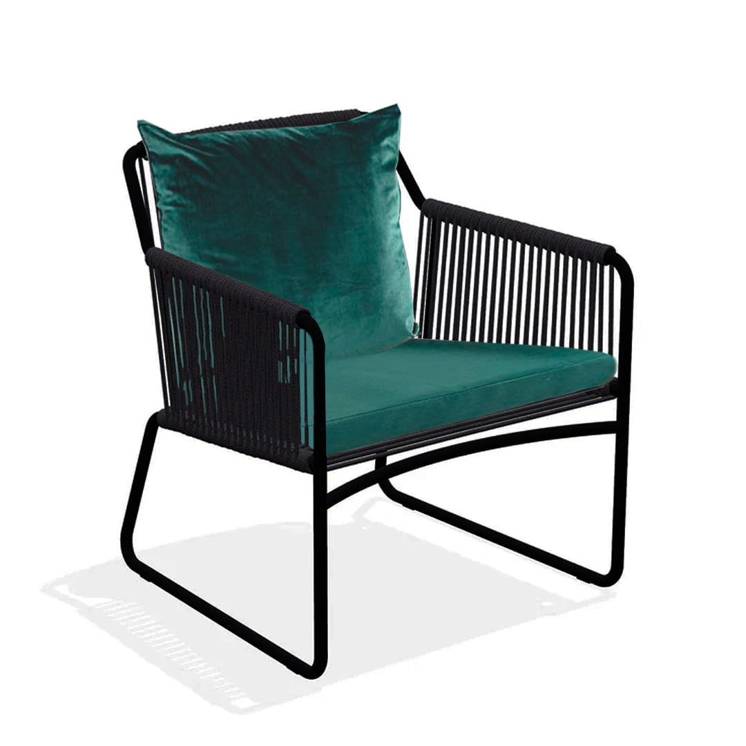 Silla Butaca Tejida Con Cojines Verdes Para Terraza