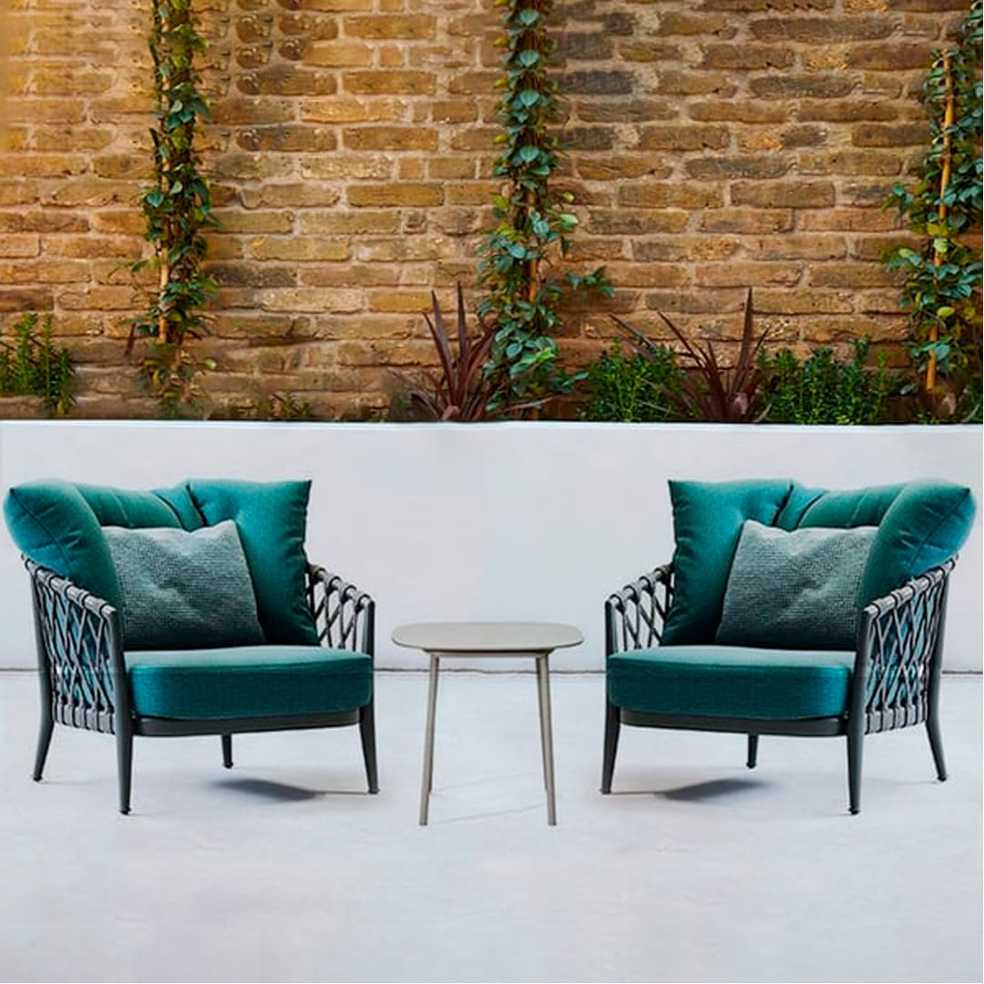 Silla Butaca Tejida Con Cojines Verde Para Terraza