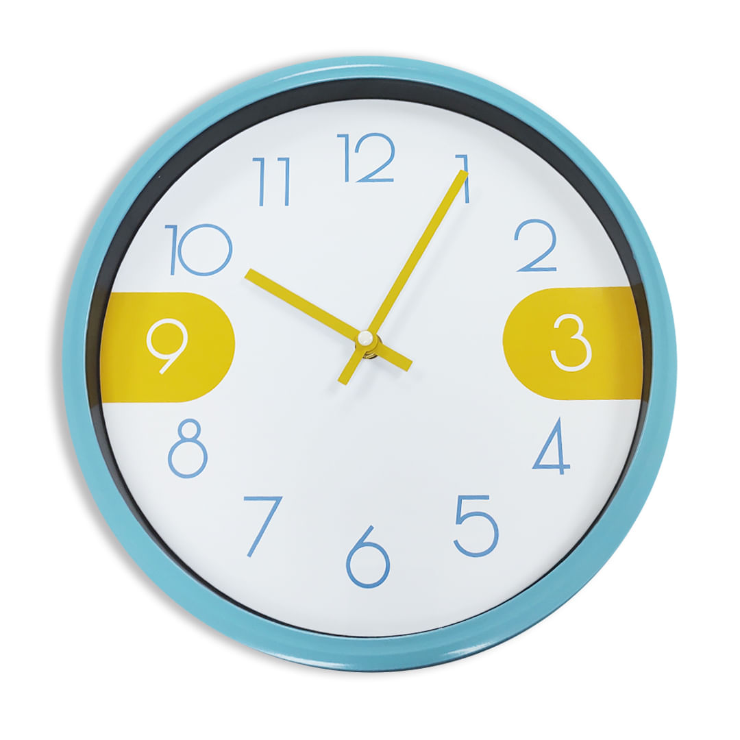 Reloj Análogo Decorativo de Pared Turquesa y Amarillo 30 cm