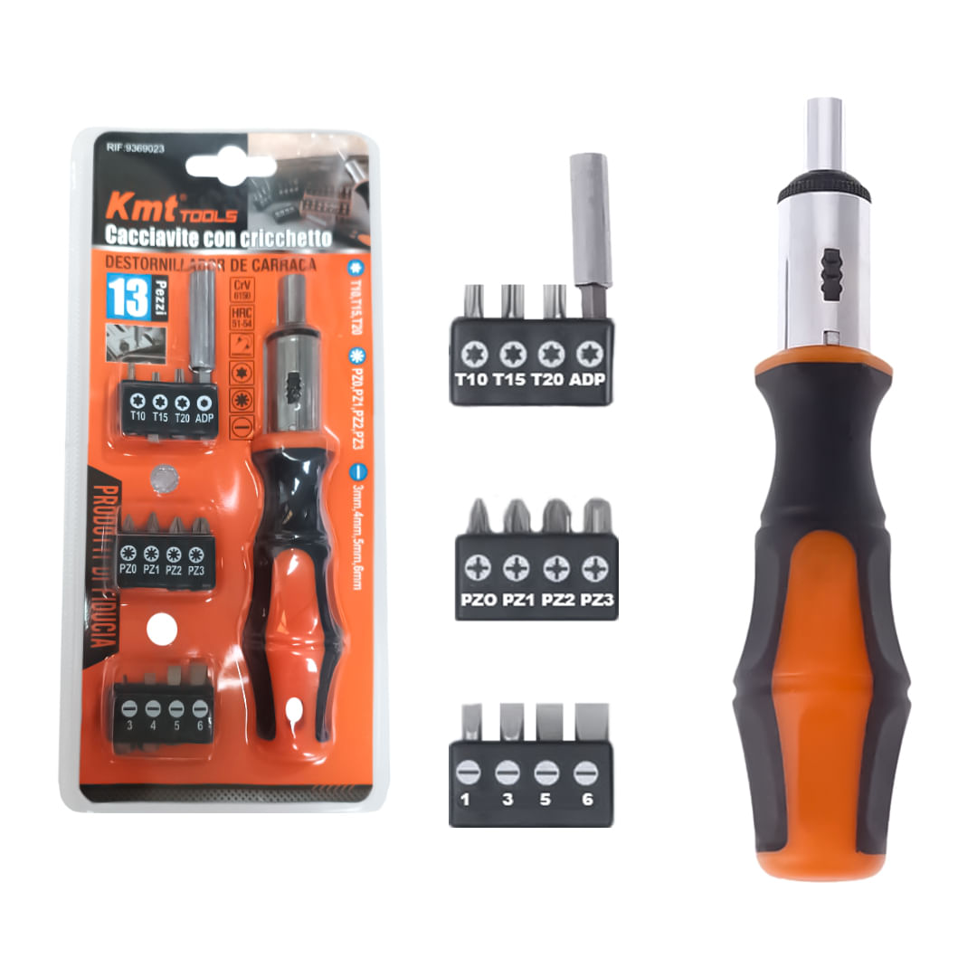Juego Destornillador de Carraca kmt Tools 13Pza
