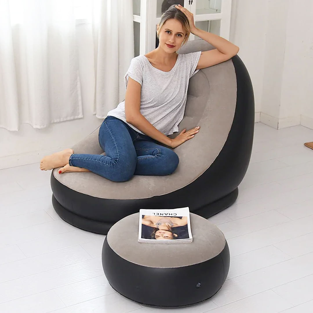 Sofá Sillón Tumbona Inflable con Reposapiés Beige