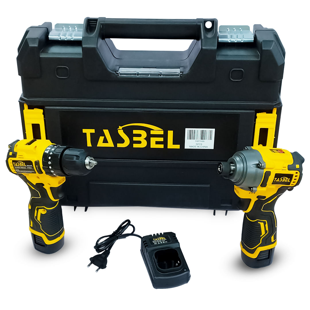 Set Destornillador + Taladro Inalámbrico Batería 18V Recargable Tasbel Maletín