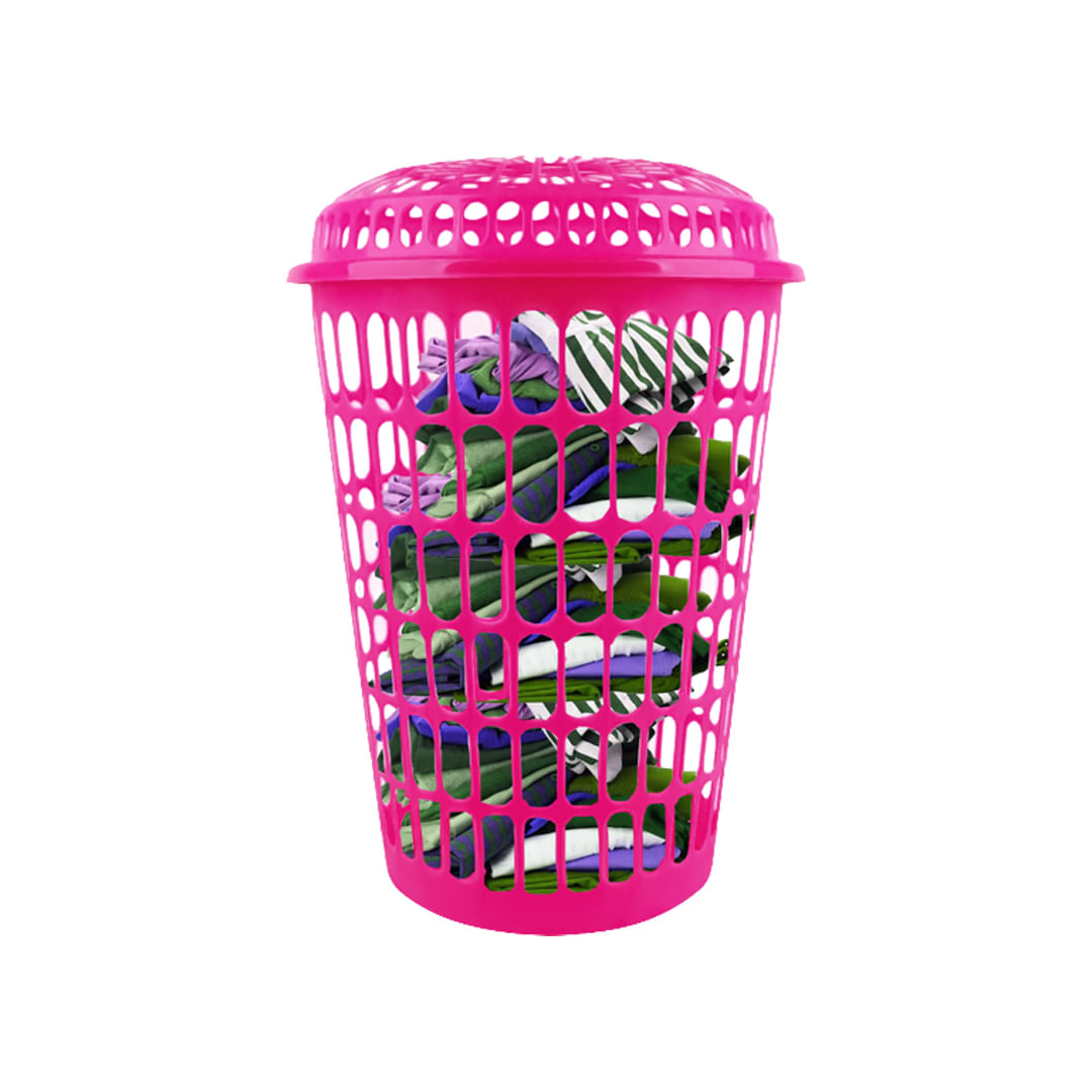 Cesta Canasto Organizador de Ropa con Tapa en Plástico Fucsia