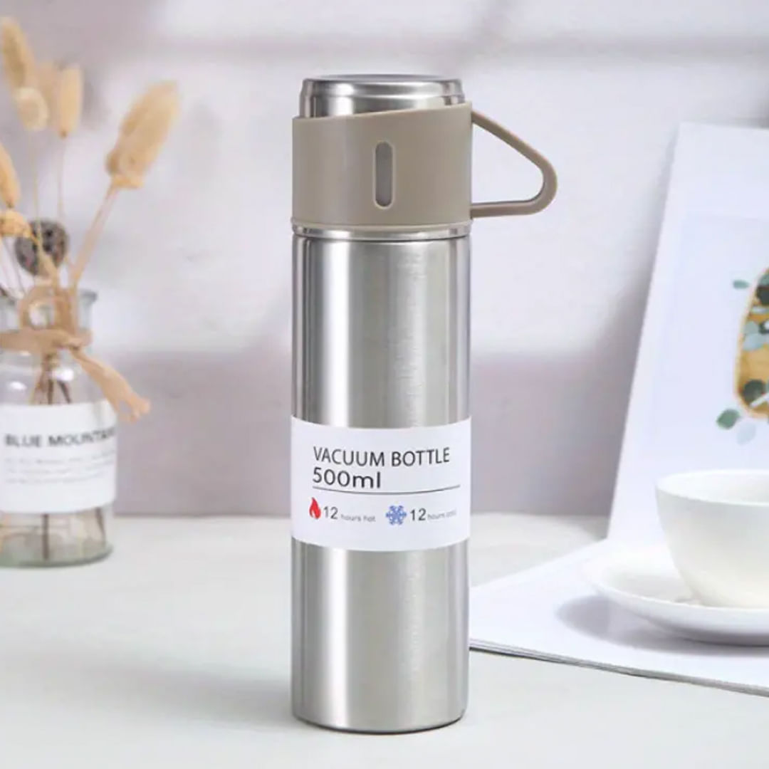 Set Termo Vacuum Flask Térmico de 500 ml + 3 Tazas Beige
