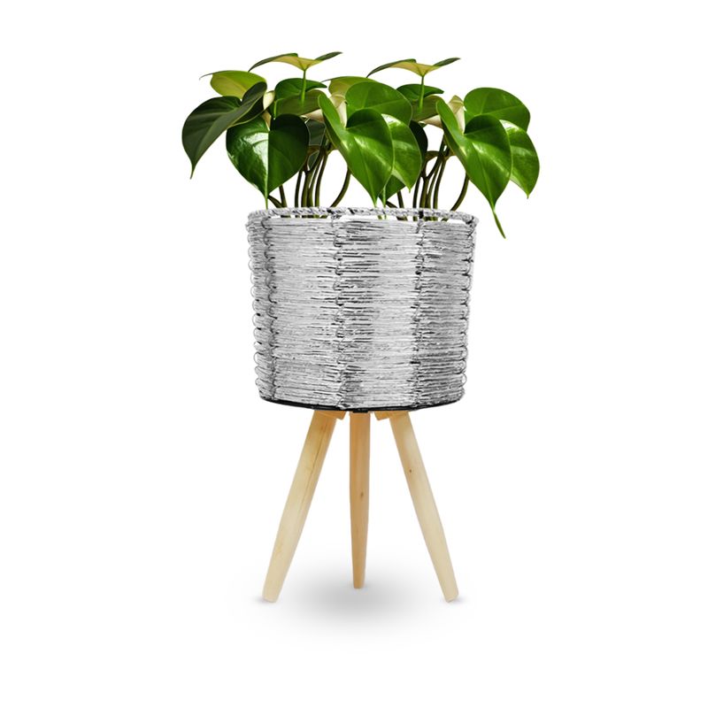 Macetero Mimbre Sintético de 25cm Plata para Plantas Jardín Mediano Macetero Mimbre Sintético de 25cm Plata para Plantas Jardín Mediano
