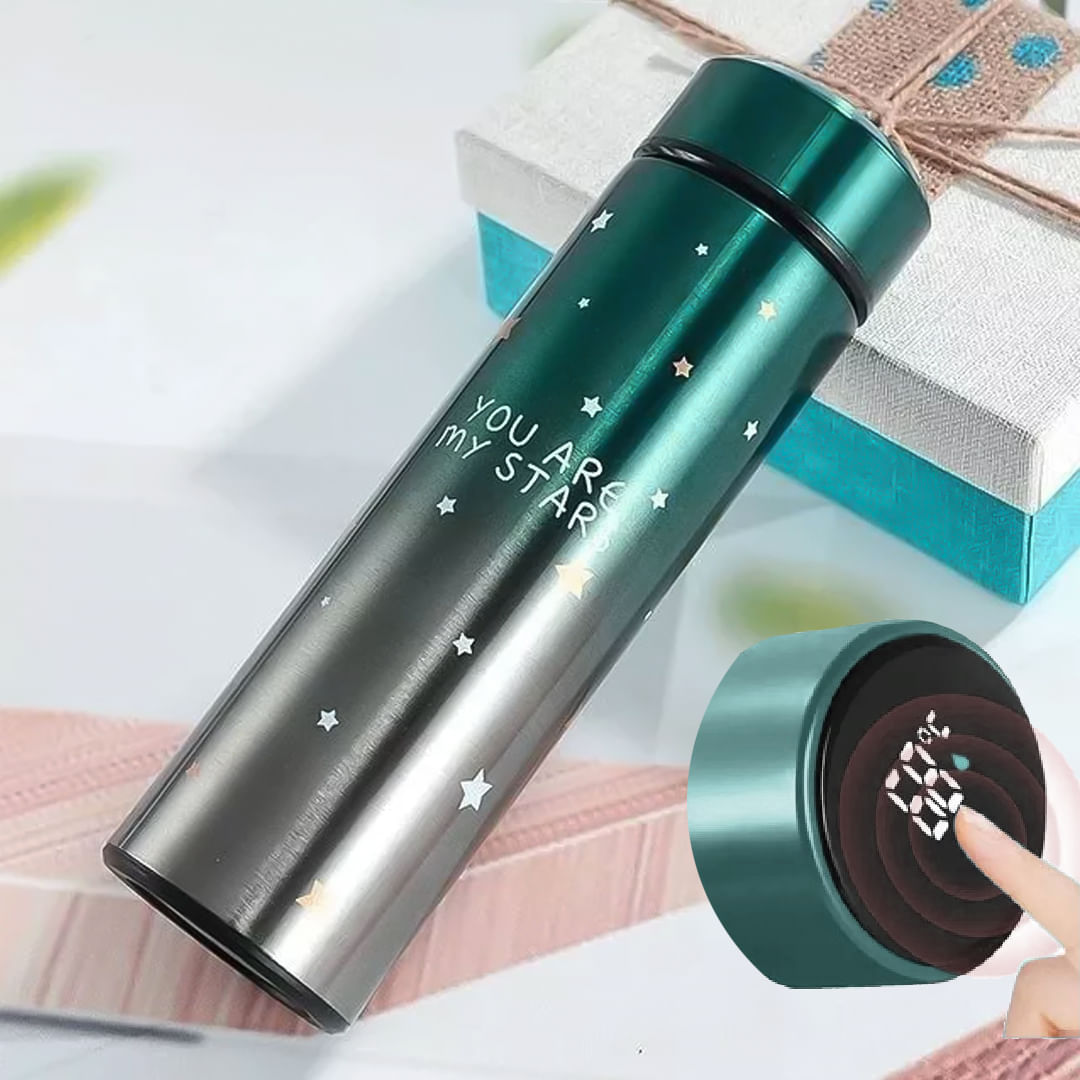 Termo Inteligente Temperatura Digital Led Estrellas Verde 500ml