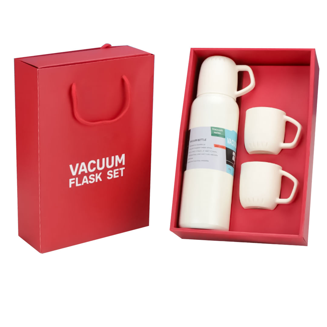 Set Termo Vacuum Flask Térmico de 500 ml Crema + 3 Tazas