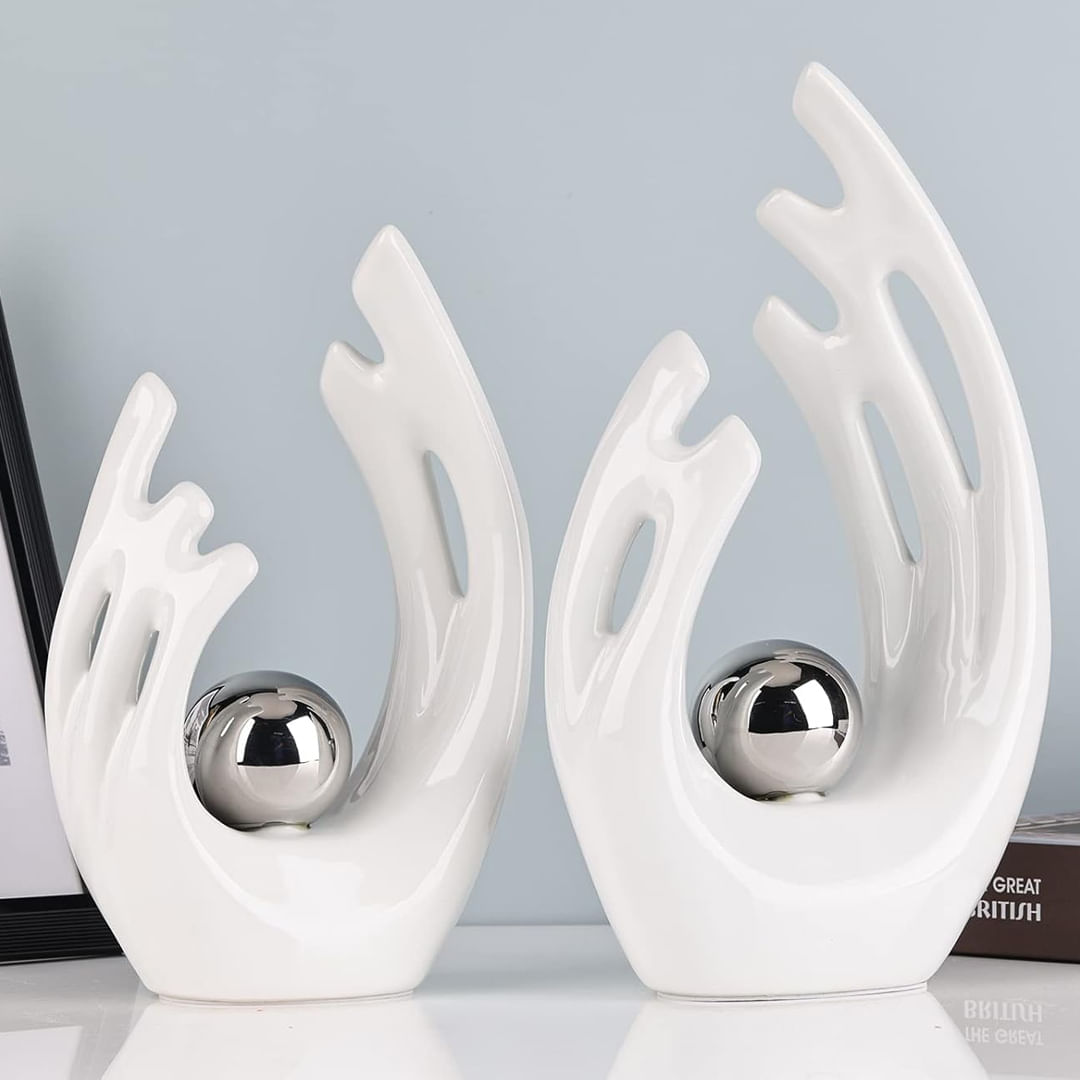 Set 2pcs Figura Decorativa Abstracto Blanco Plateado Alas de Ángel