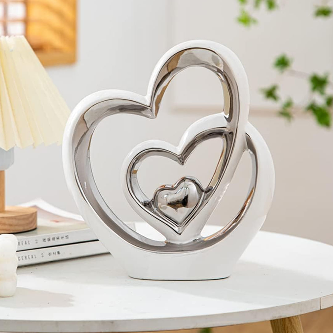 Figura Decorativa Corazón Blanco Plateado 23 cm