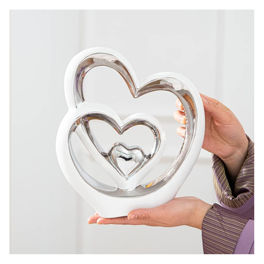Figura Decorativa Corazón Blanco Plateado 23 cm