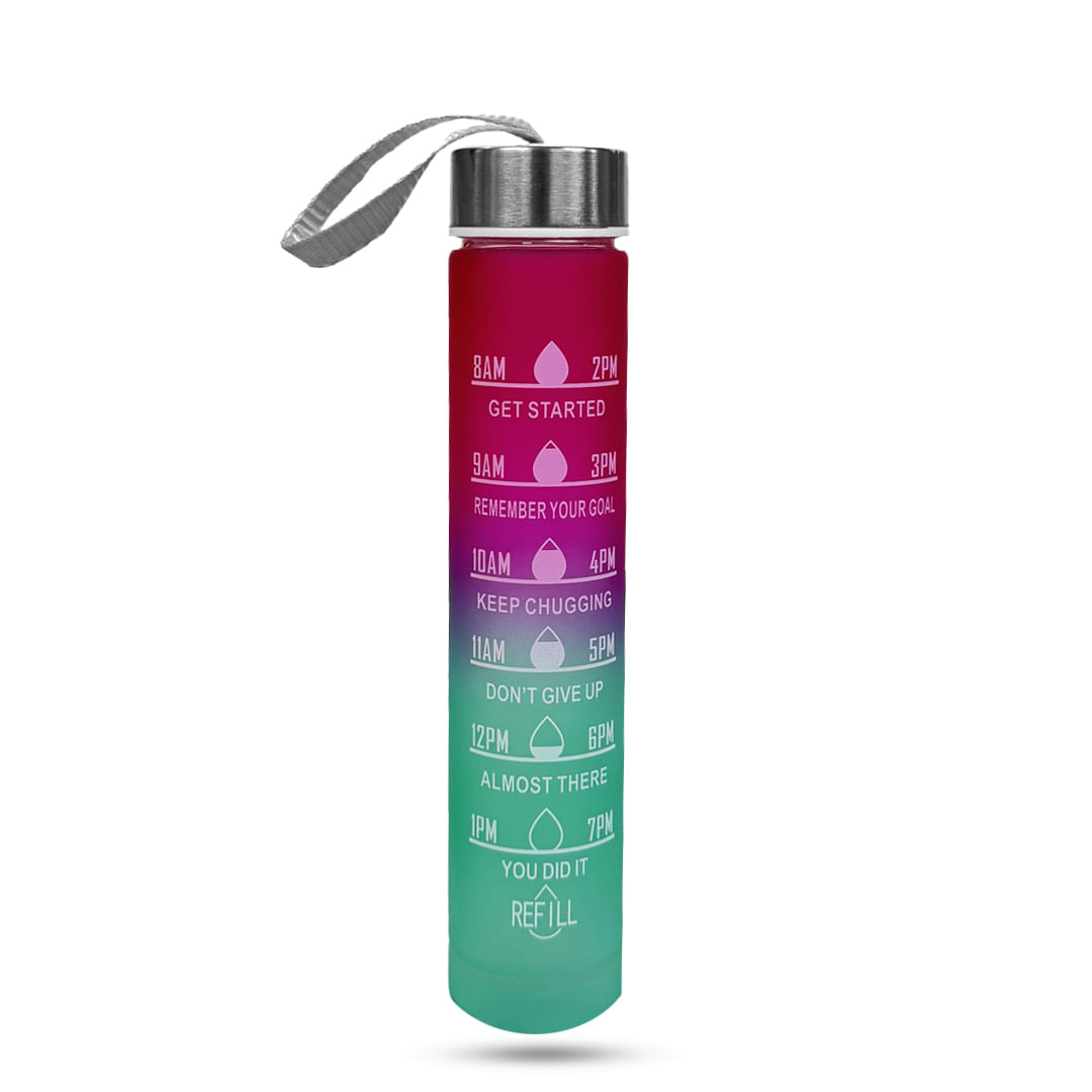 Botella de Agua Motivadora 300 ml Fucsia Verde