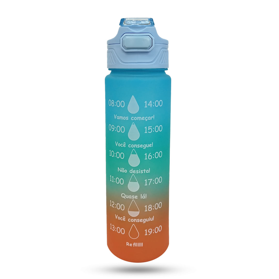 Botella de Agua Motivadora 800 ml Celeste Naranja