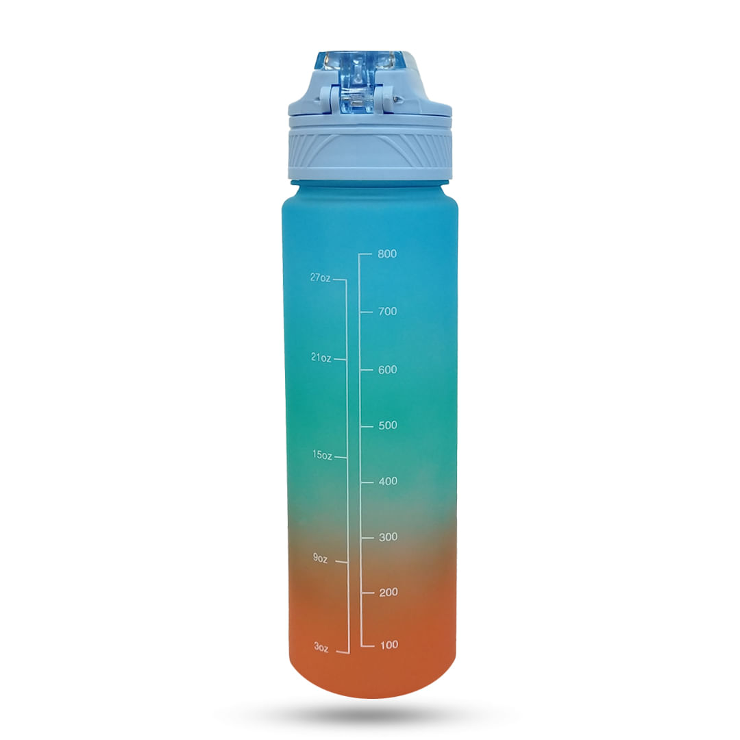 Botella de Agua Motivadora 800 ml Celeste Naranja