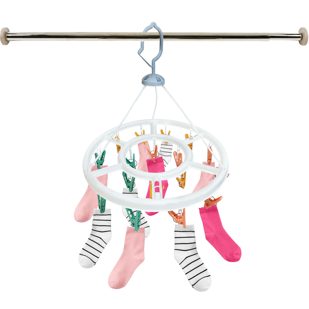 Colgador de Ropa con Pinzas Colores Circular Blanco
