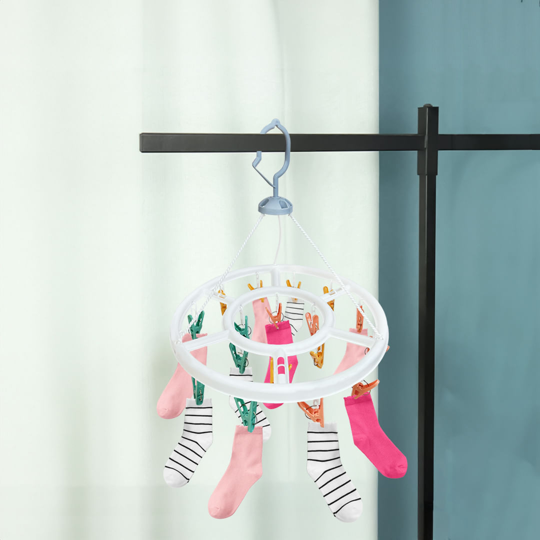 Colgador de Ropa con Pinzas Colores Circular Blanco