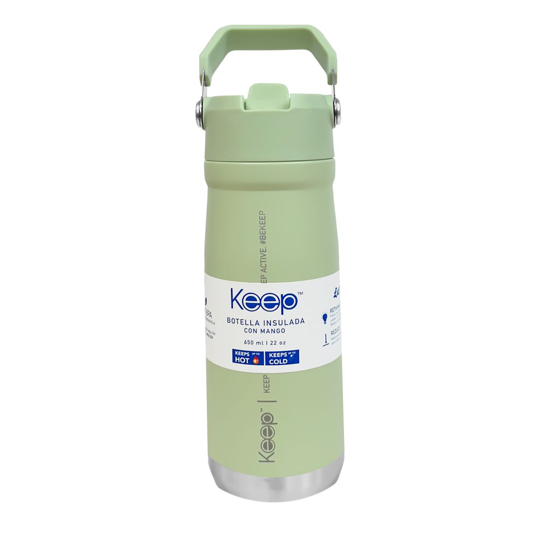 Botella Insulada Keep Con Mango de 650 ml Verde Pastel