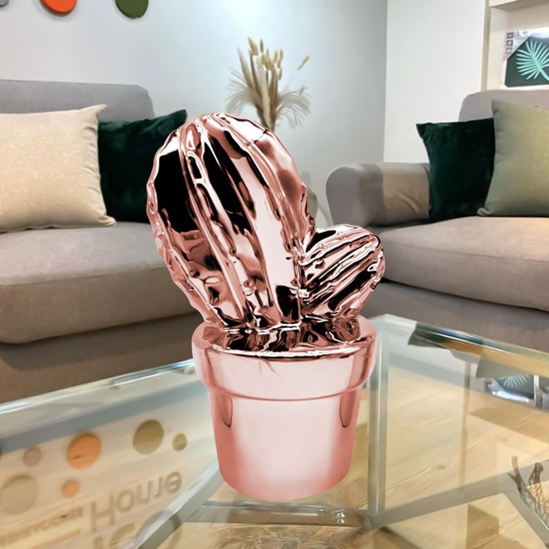 Adorno Decorativo De Cerámica Cactus 11x8x6cm Cromo Rosa