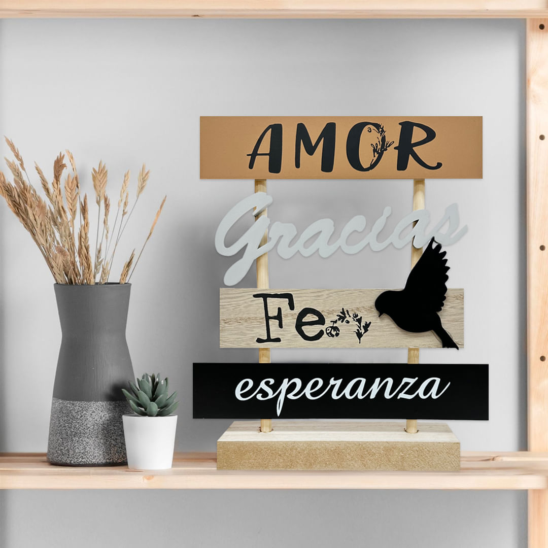 Adorno Cartel Letrero con Base Frases Inspiradoras 28x25cm