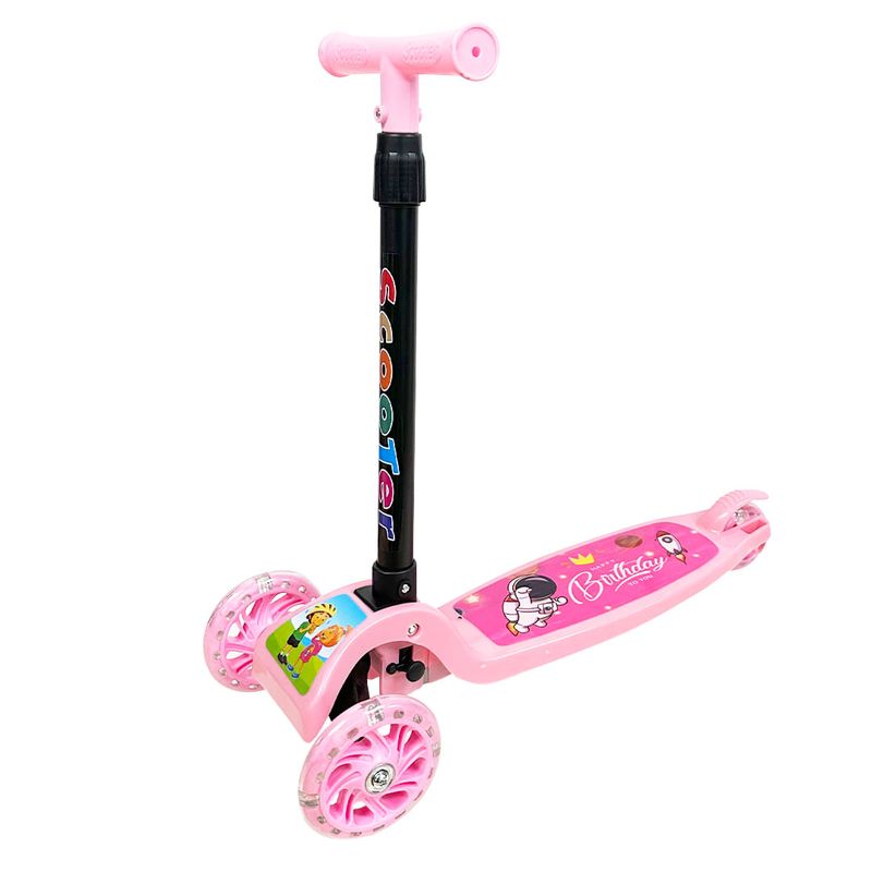 Scooter Monopatín Luz LED 3 Ruedas Rosa Happy Birthday