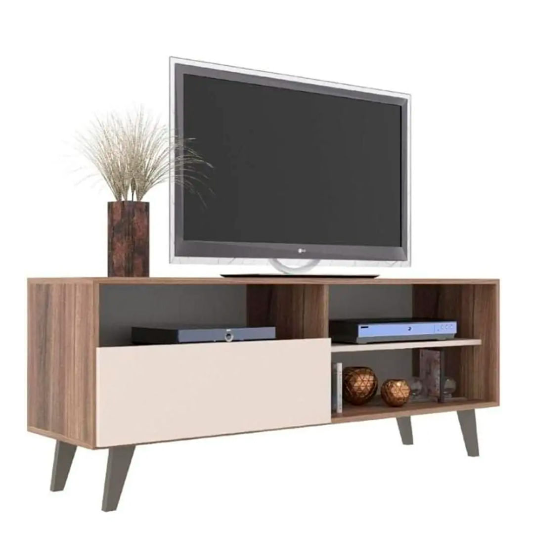 Mueble Rack Tv Detroit Estantes 1 Puerta Nogueira/Off White