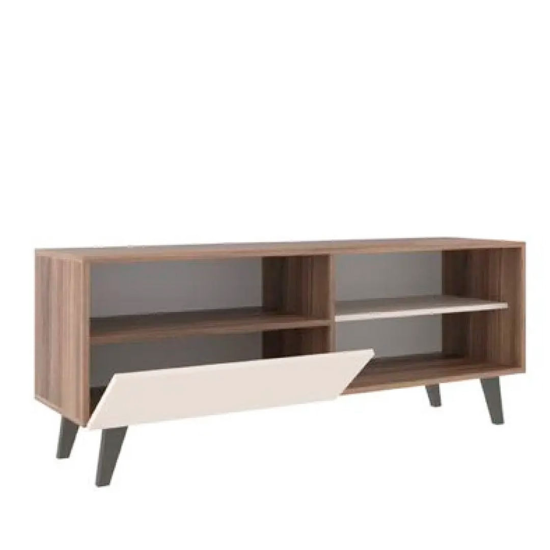 Mueble Rack Tv Detroit Estantes 1 Puerta Nogueira/Off White