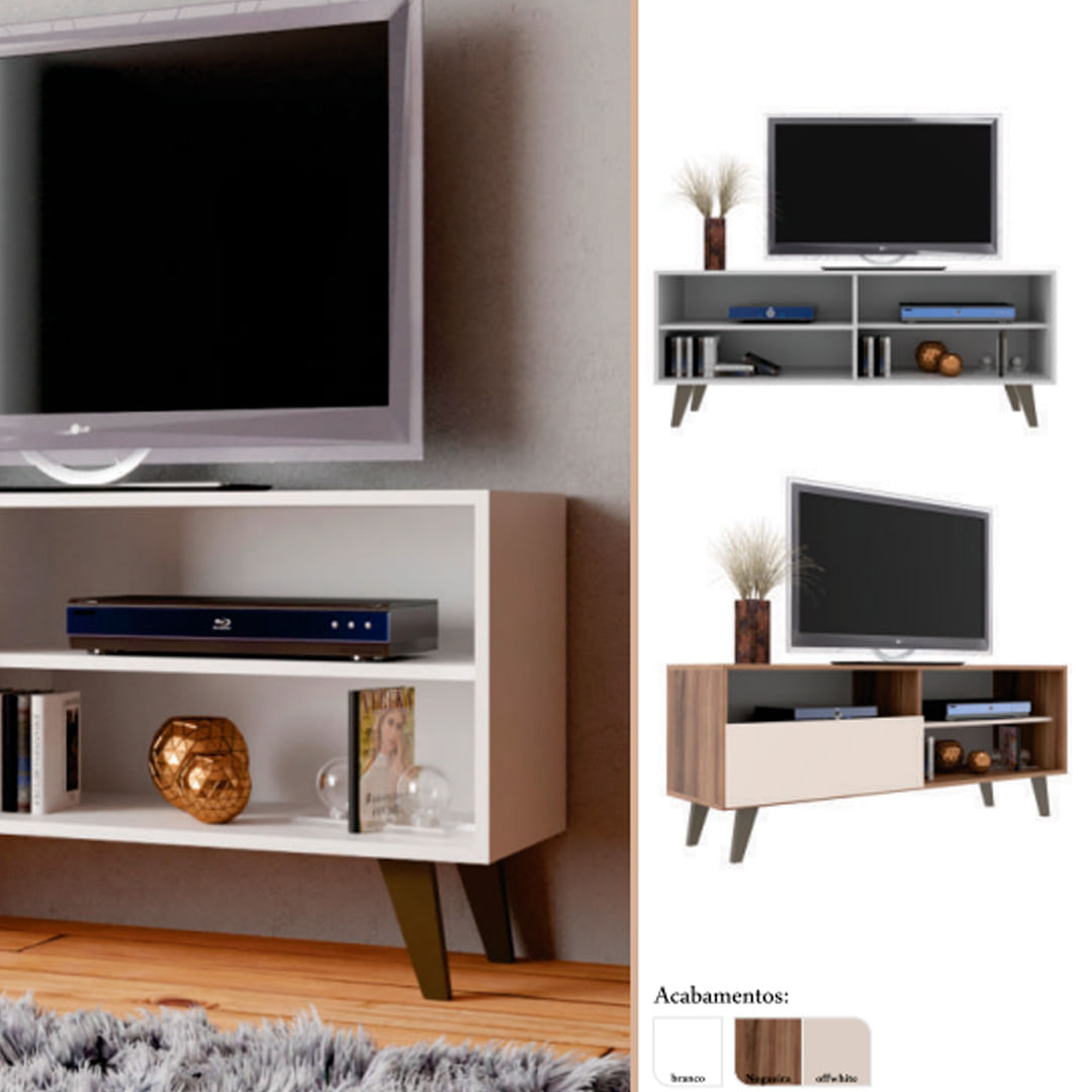 Mueble Rack Tv Detroit Estantes 1 Puerta Blanco