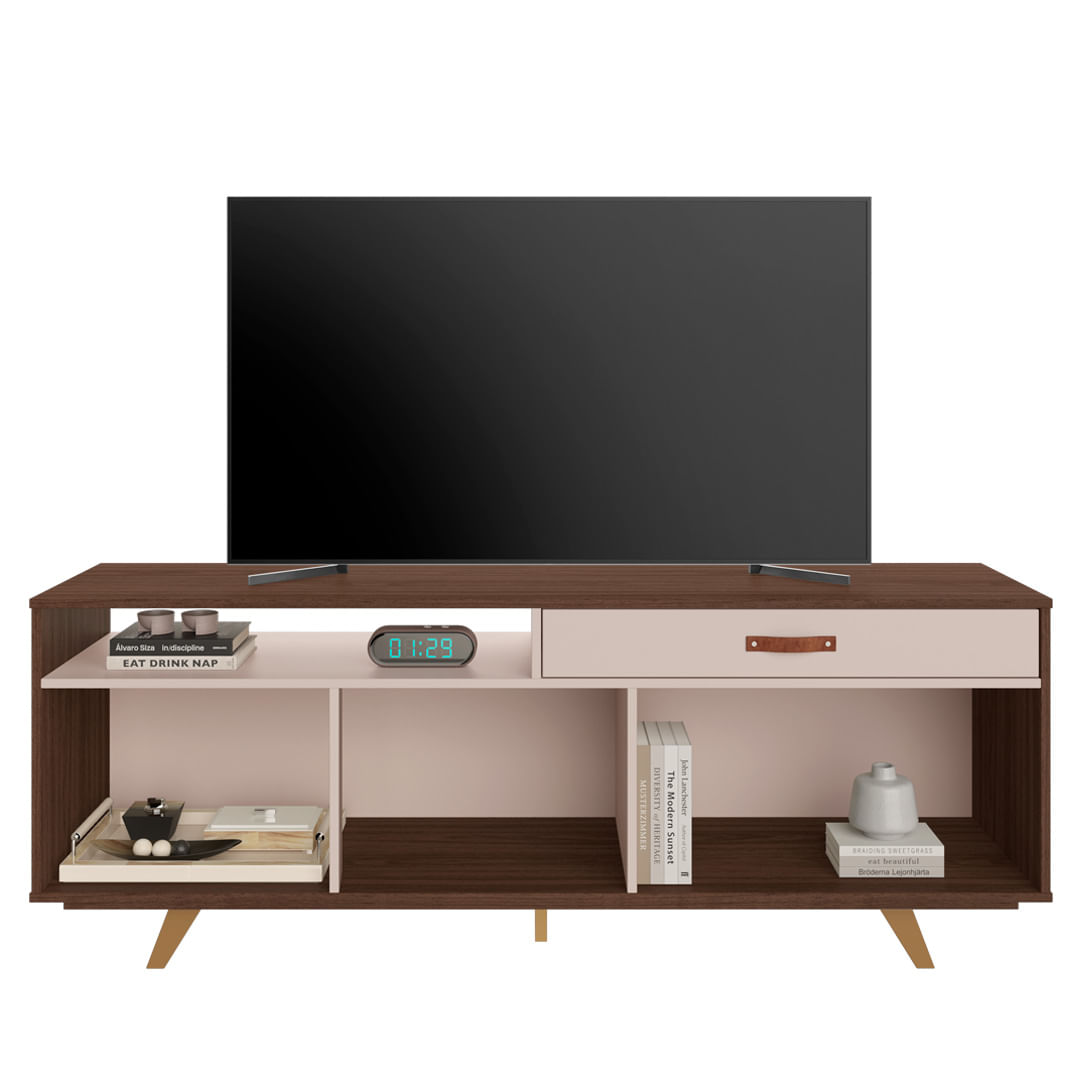 Mueble Rack Tv Estantes Con Puertas Impar Café/Off White